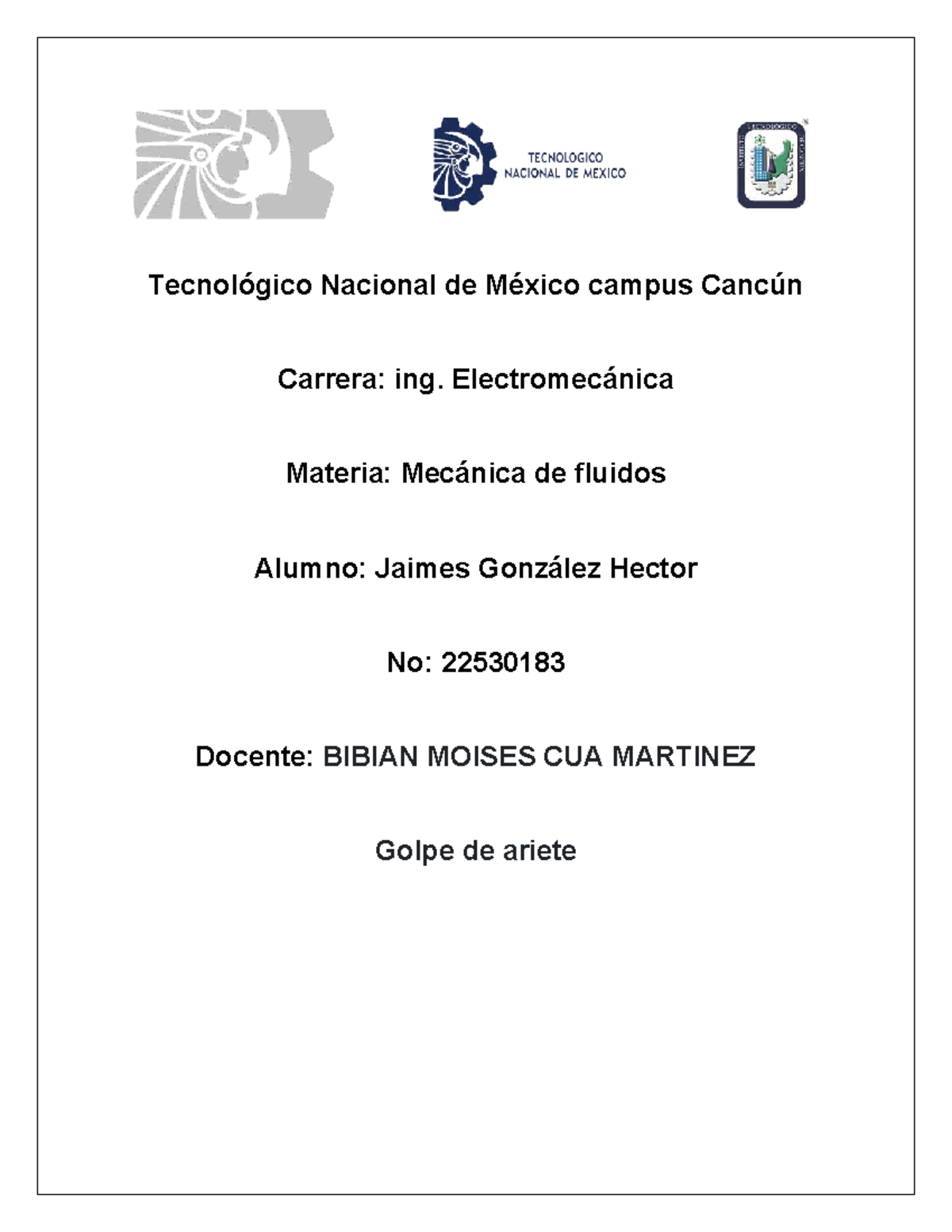 Golpe de Ariete en Sistemas de Tuberías - Ing. Electromecánica - Studocu