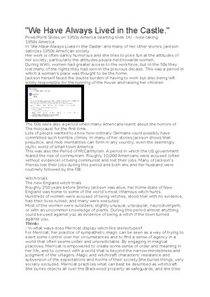 Essay 2 - Analysis of Fear and Change in "We Have Always Lived in the ...