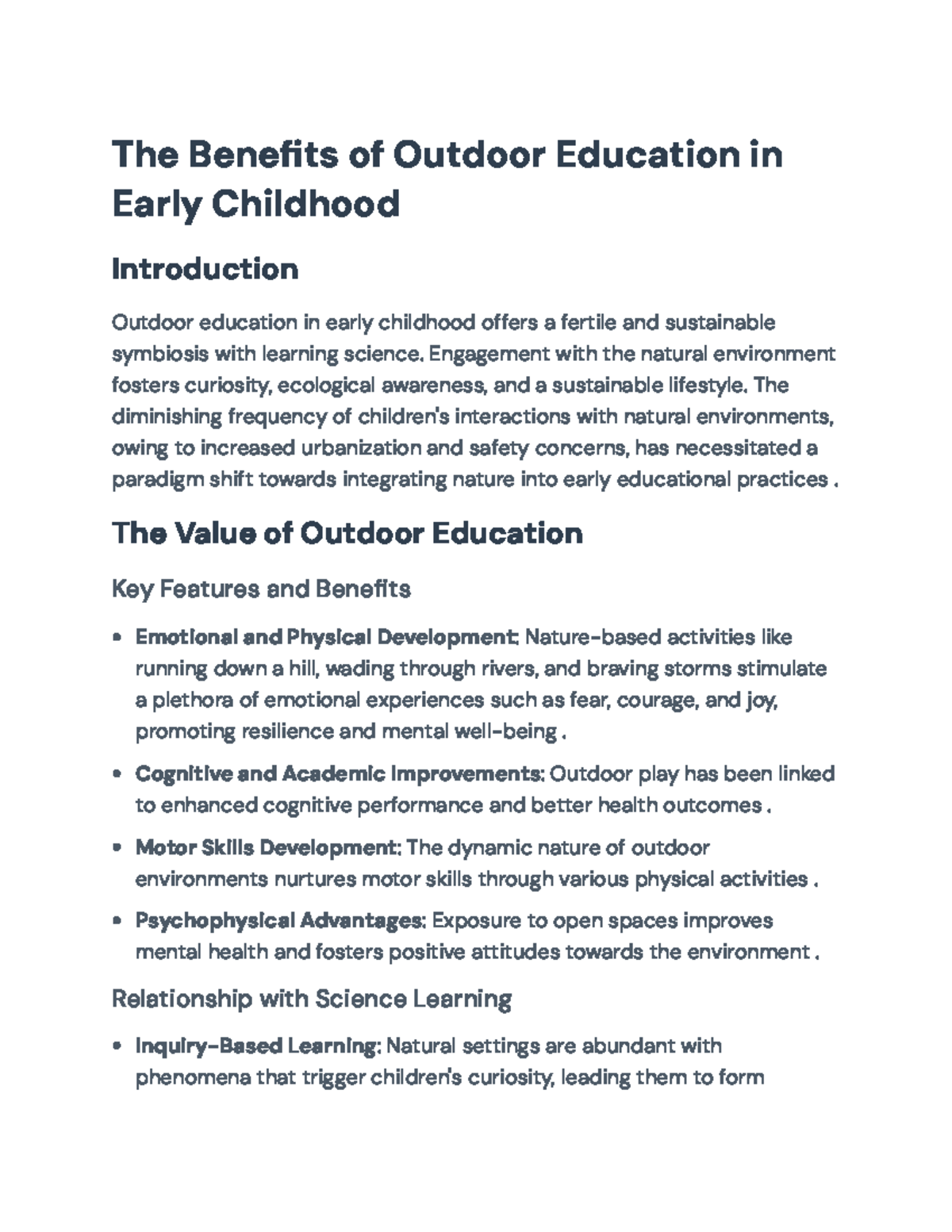 Benefits of Outdoor Education in Early Childhood (EDU 101) - The ...