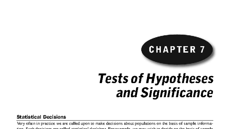 CHAPTER 7: Tests of Hypotheses and Significance in Statistics - Studocu