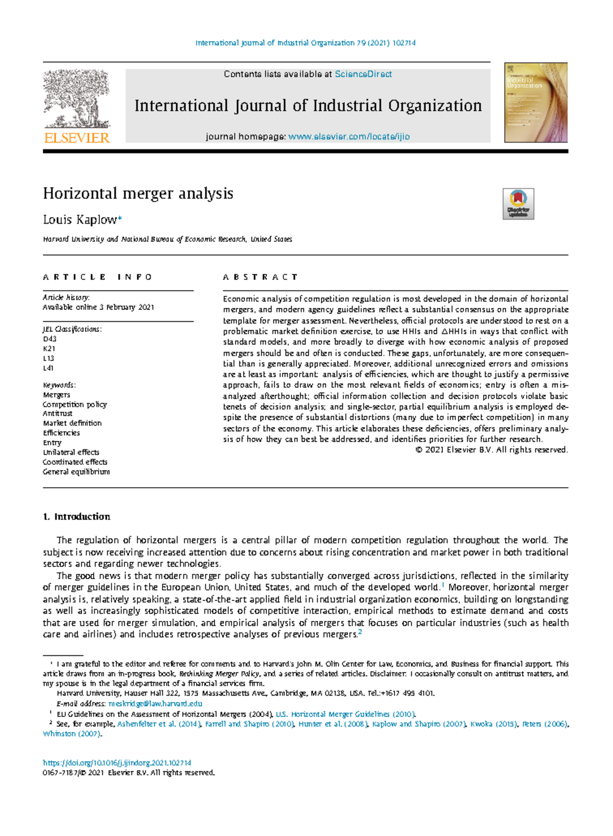 Horizontal Merger Analysis: A Critical Assessment of Current Protocols ...