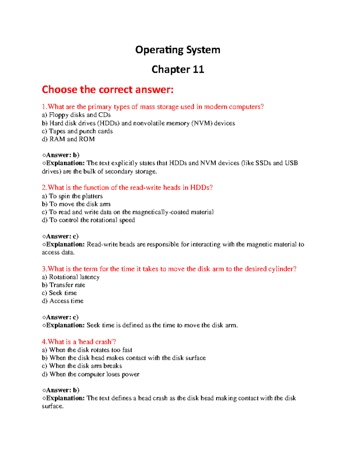 Chapter 11 Operating System - Operating System Chapter 11 Choose the correct answer: 1 are the ...
