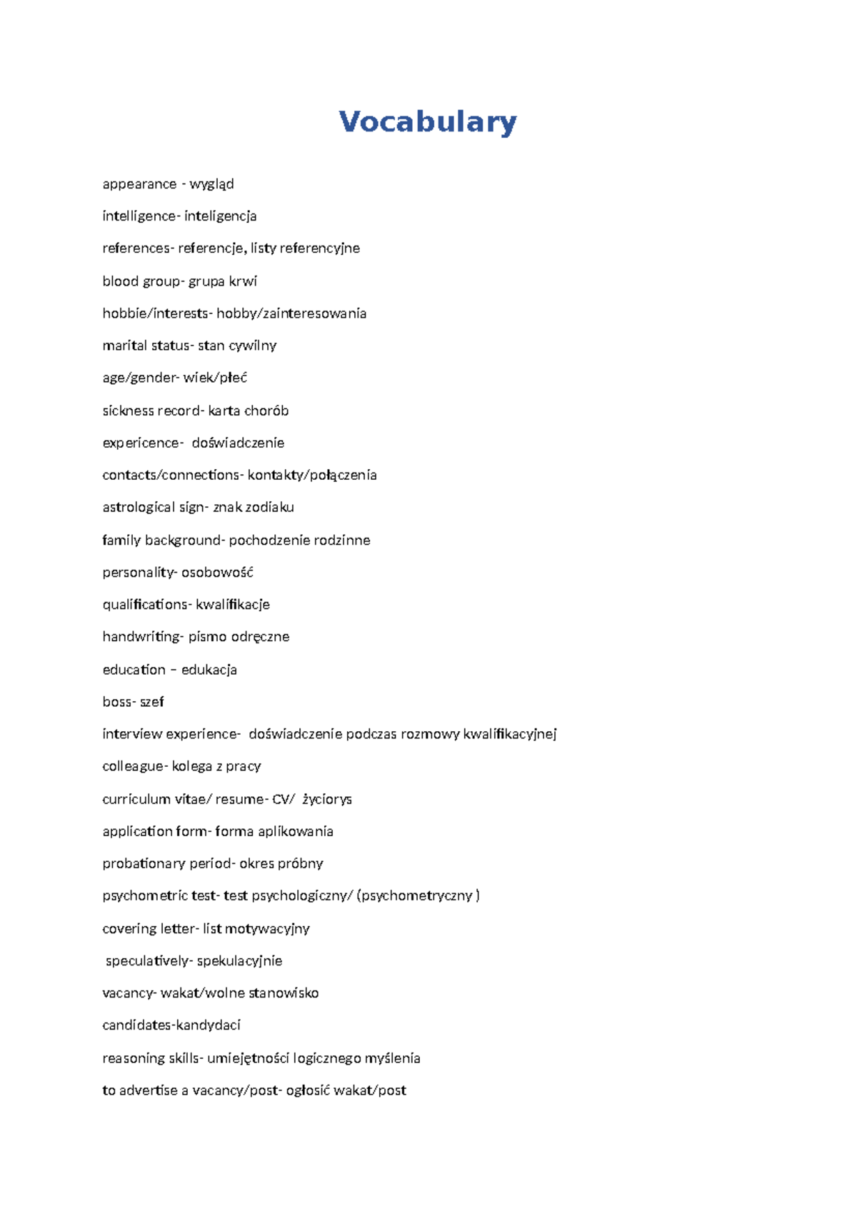 Unit 8 słownictwo Market Leader - Vocabulary appearance - wygląd ...