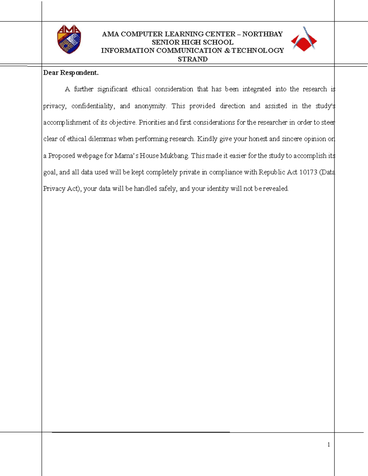 AMA COMPUTER LEARNING CENTER ICT STRAND Survey on House Mukbang Webpage ...