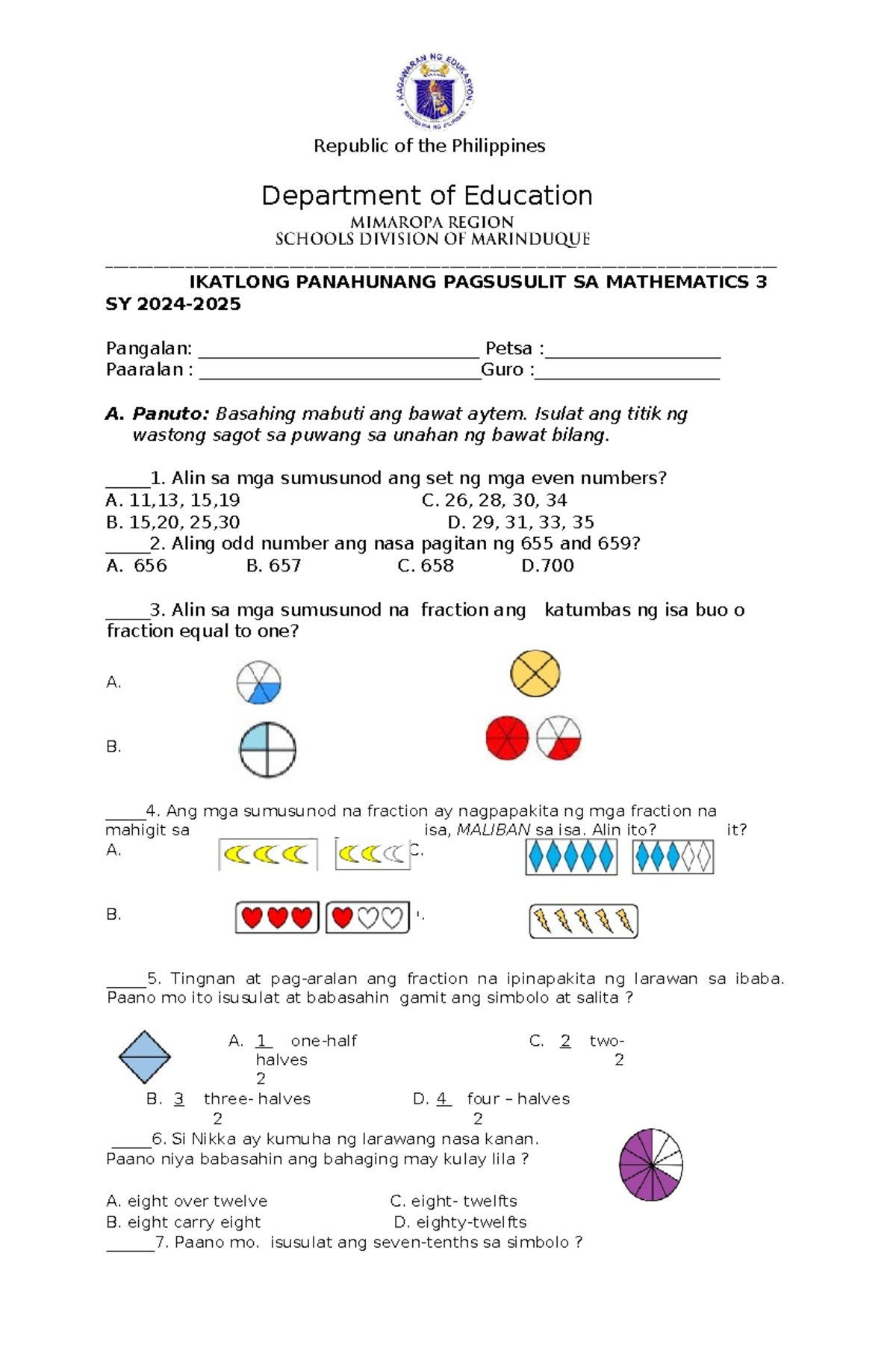 Math G3-3RD QTR - Test Materials - Republic of the Philippines ...