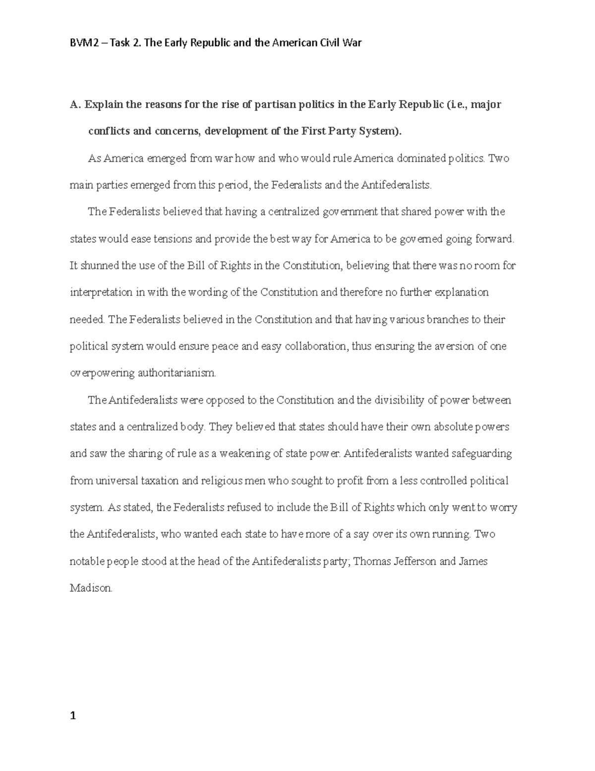 Task2 US History Final - Task 2 Early Republic and American Civil War ...