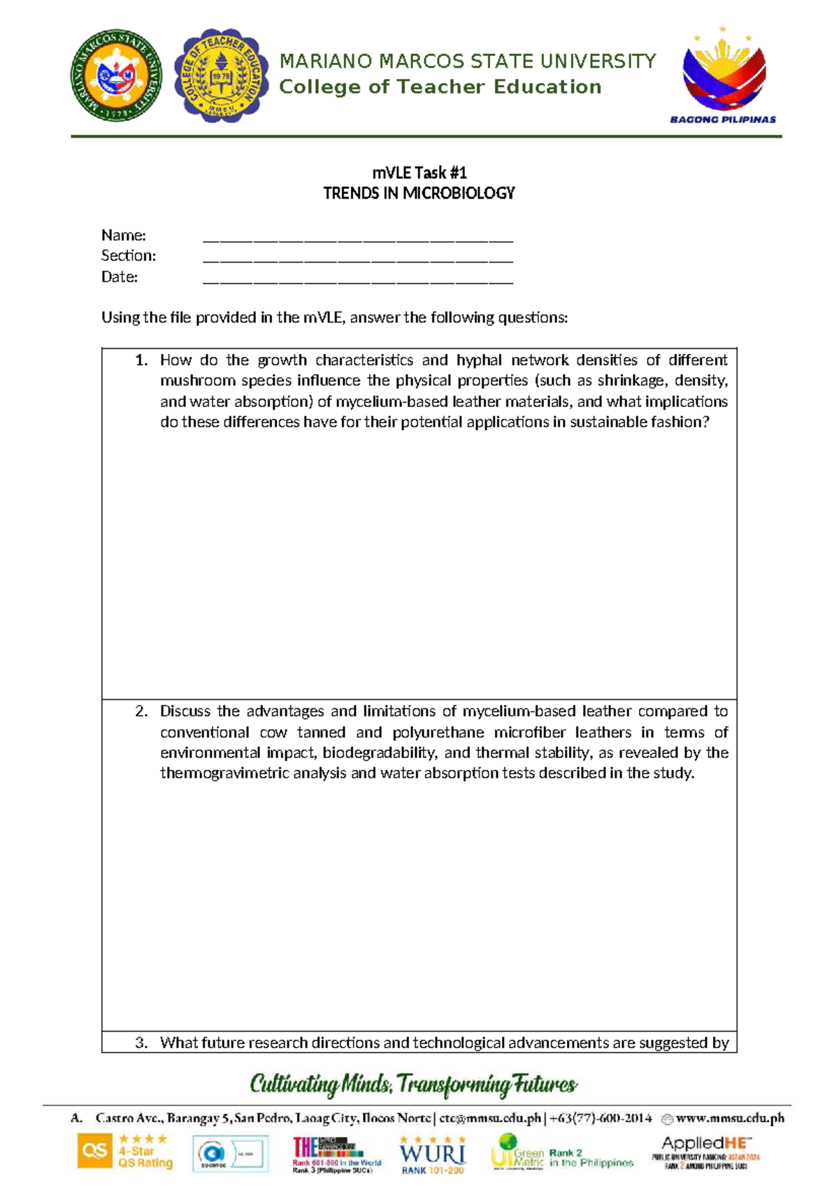 MARIANO MARCOS STATE UNIVERSITY mVLE Task: Trends in Microbiology ...