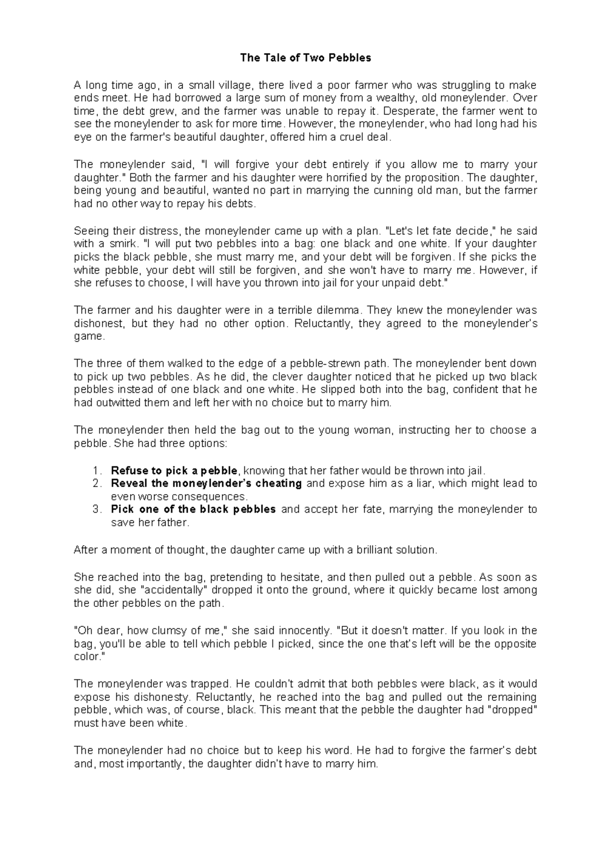 English 8 Final Exam: Analysis of "The Tale of Two Pebbles" - Studocu