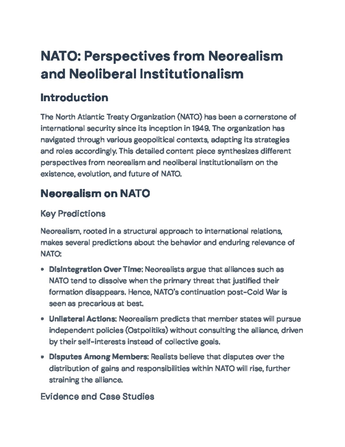 NATO: Analyzing Neorealism and Neoliberal Institutionalism Perspectives ...