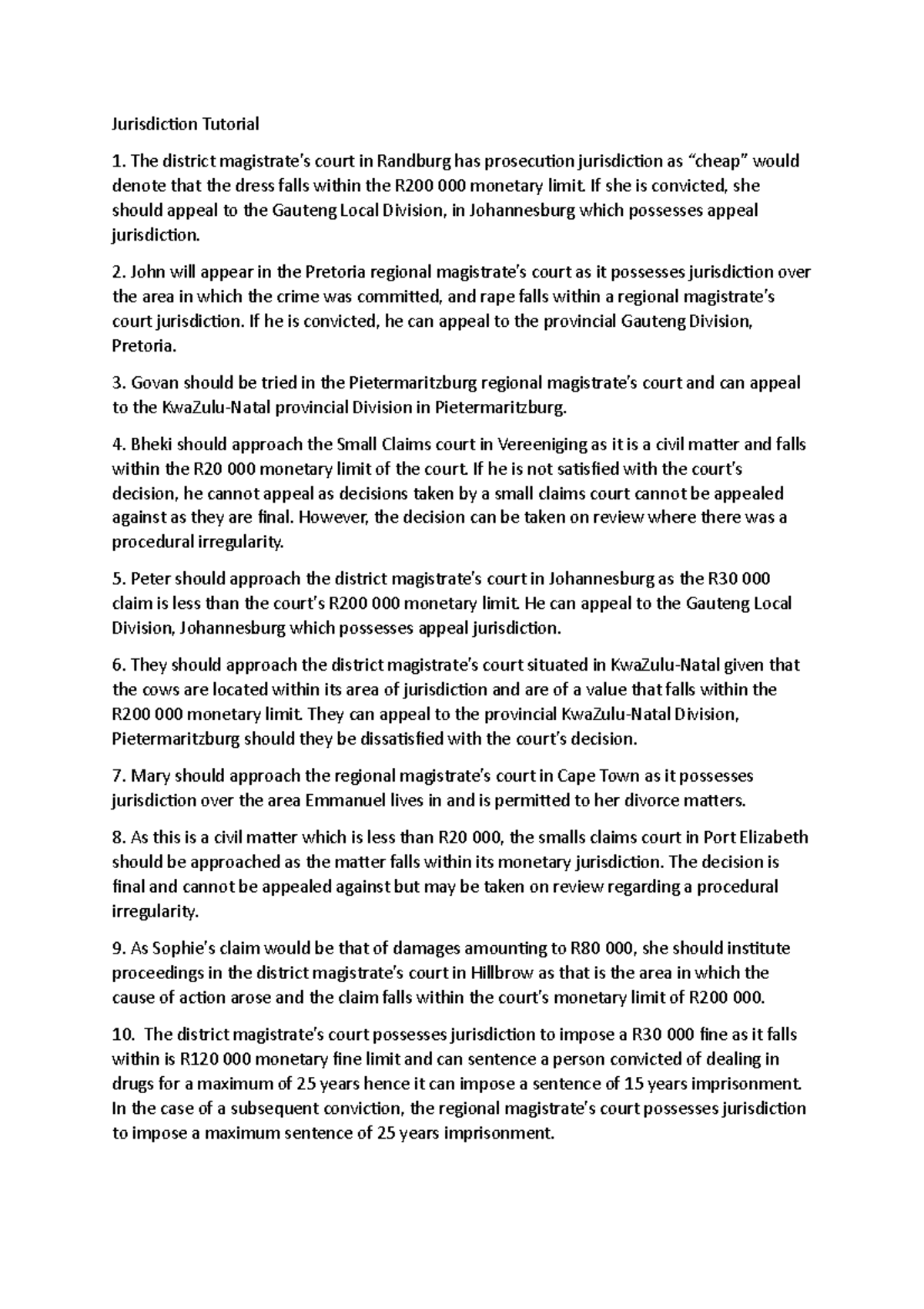 Jurisdiction Analysis Tutorial Memo for Legal Studies 101 - Studocu