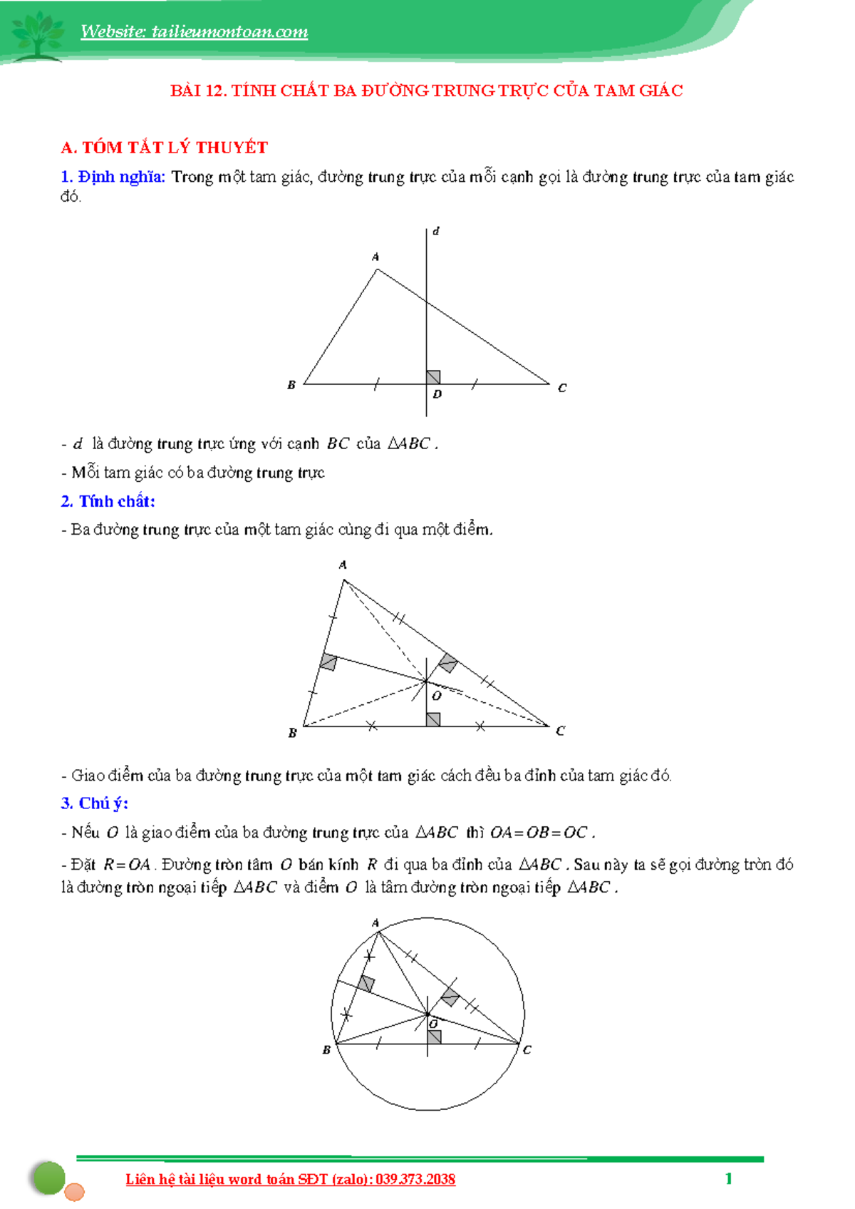 BÀI 12: TÍNH CHẤT BA ĐƯỜNG TRUNG TRỰC CỦA TAM GIÁC (MATH 6) - Studocu