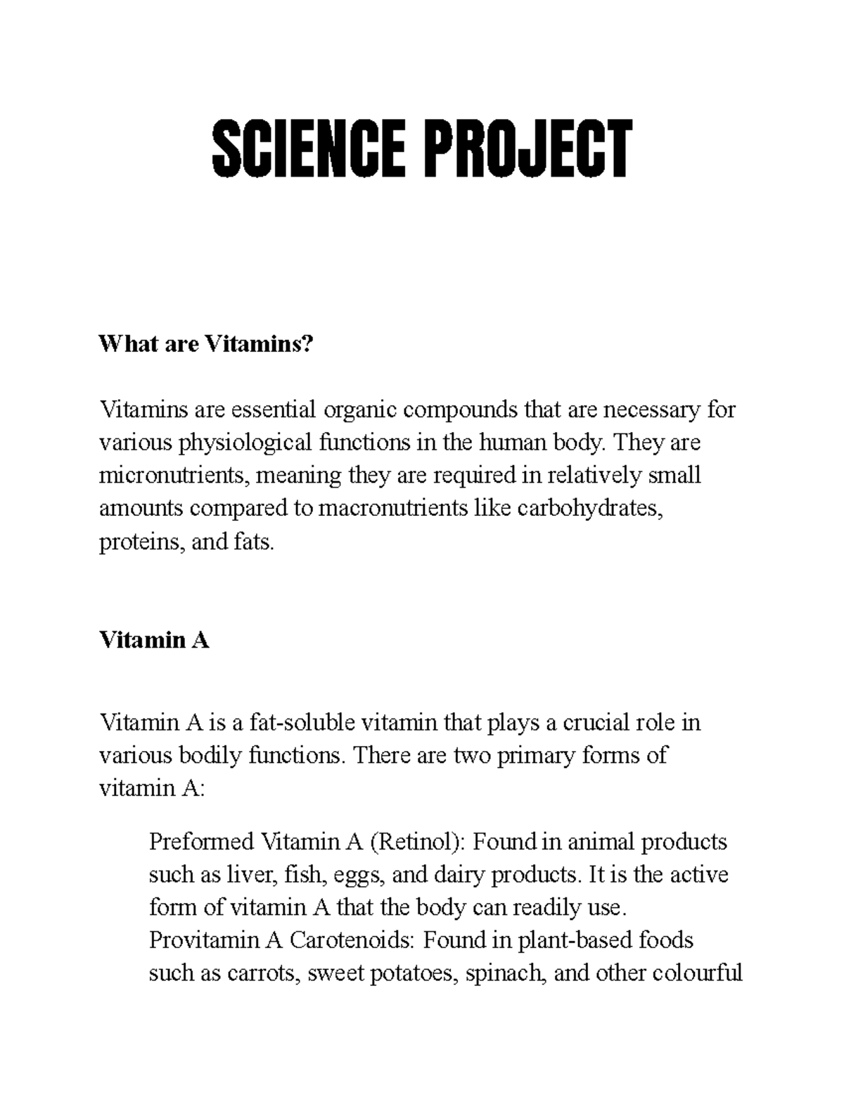 Science Project: Understanding the Role of Vitamins in Health - Studocu