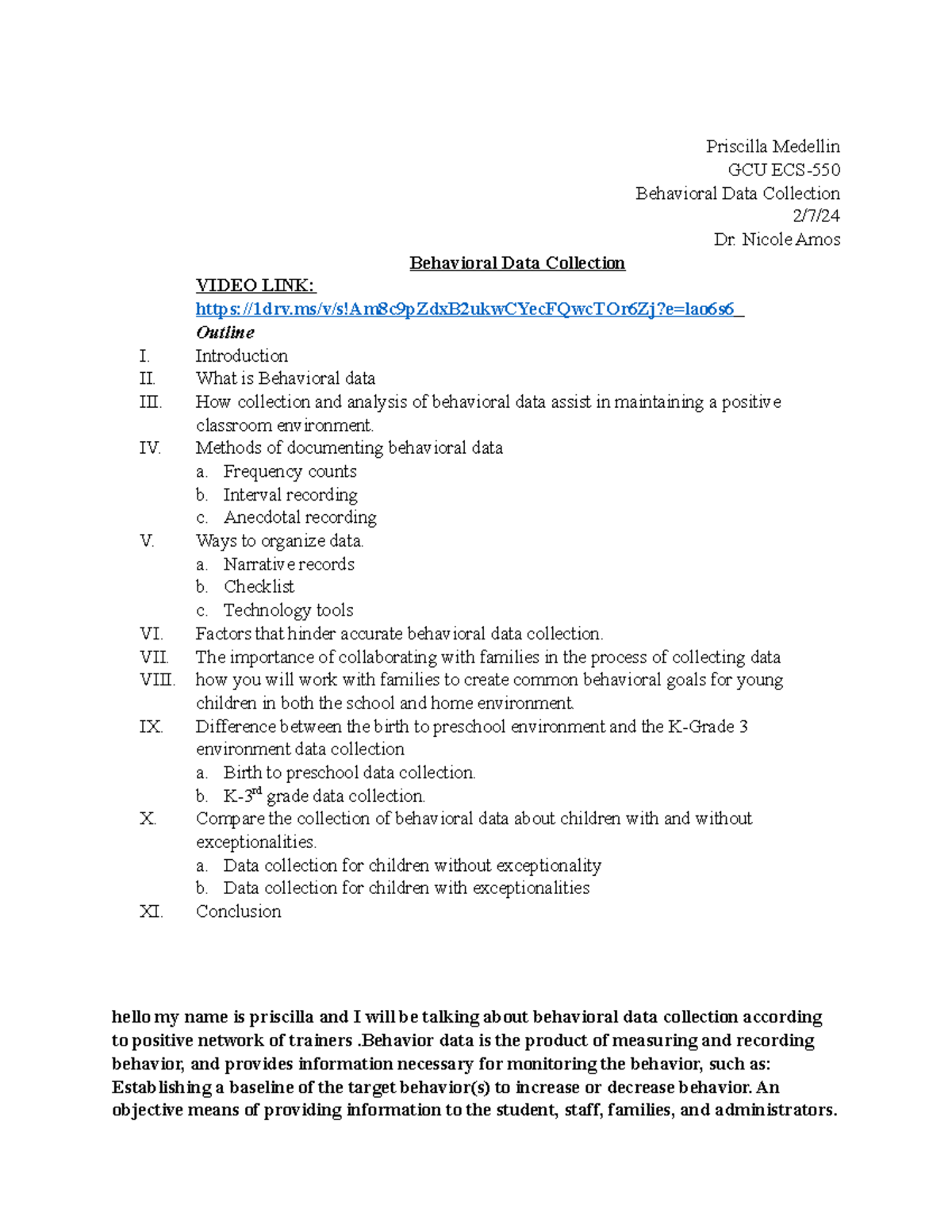 Behavioral Data Collection Strategies in Early Childhood (ECS 550 ...