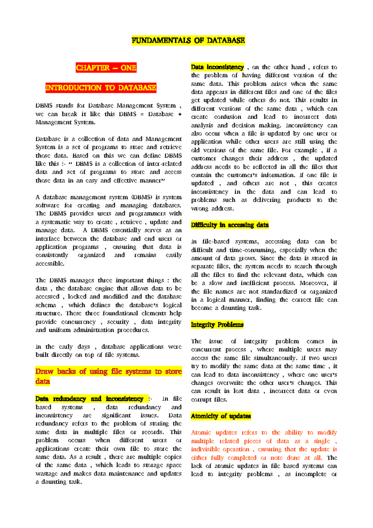 DBMS 101: Chapter 1 - Introduction to Database Fundamentals - Studocu