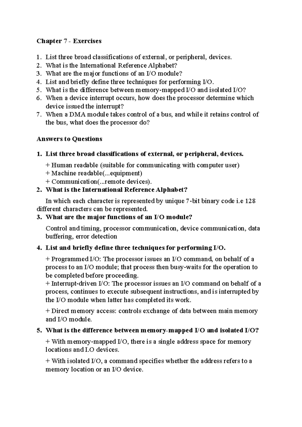Review questions chapter 7 - Chapter 7 - Exercises List three broad classifications of external ...