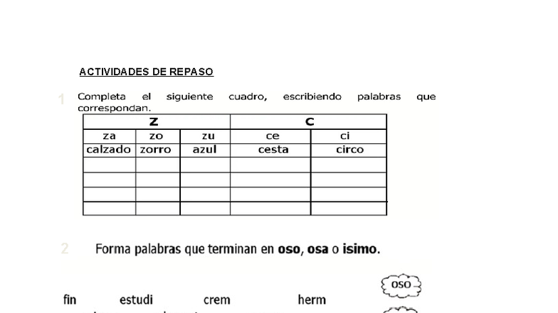 Uso de la S, C y Z. Actividades DE Repaso - Prácticas del lenguaje ...