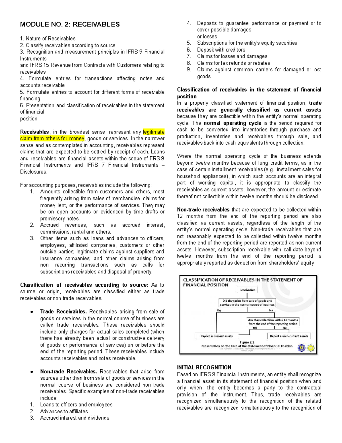 MODULE 2: RECEIVABLES - Nature, Classification, and Accounting ...