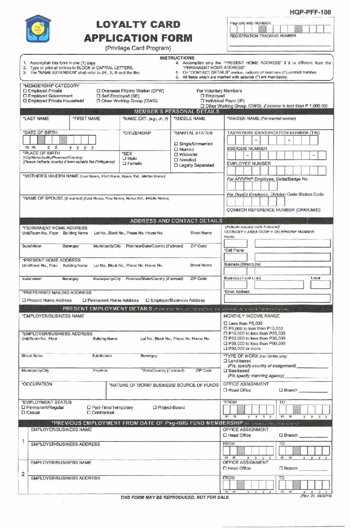 Loyalty card application form hqp-pff-108 v02 - LOYALTY CARD ...