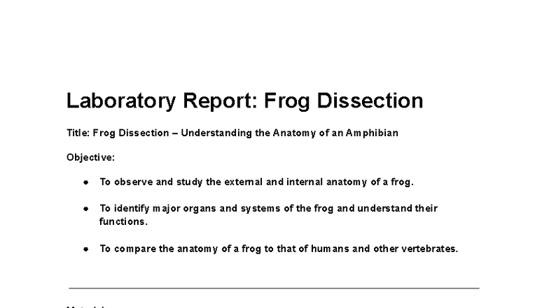 ZOO 101: Lab Report on Frog Dissection and Anatomy Analysis - Studocu