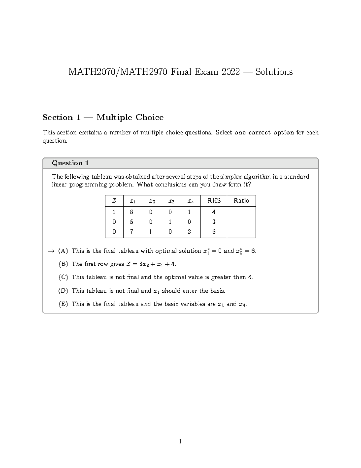 MATH2970 Final Exam 2022 Solutions and Detailed Answers - Studocu