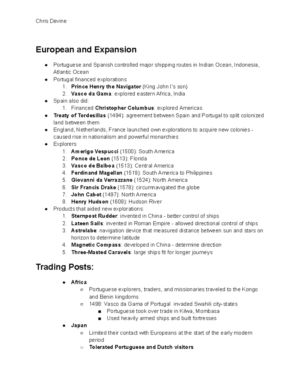 AP World History Cram Guide: European Exploration & Its Impacts ...