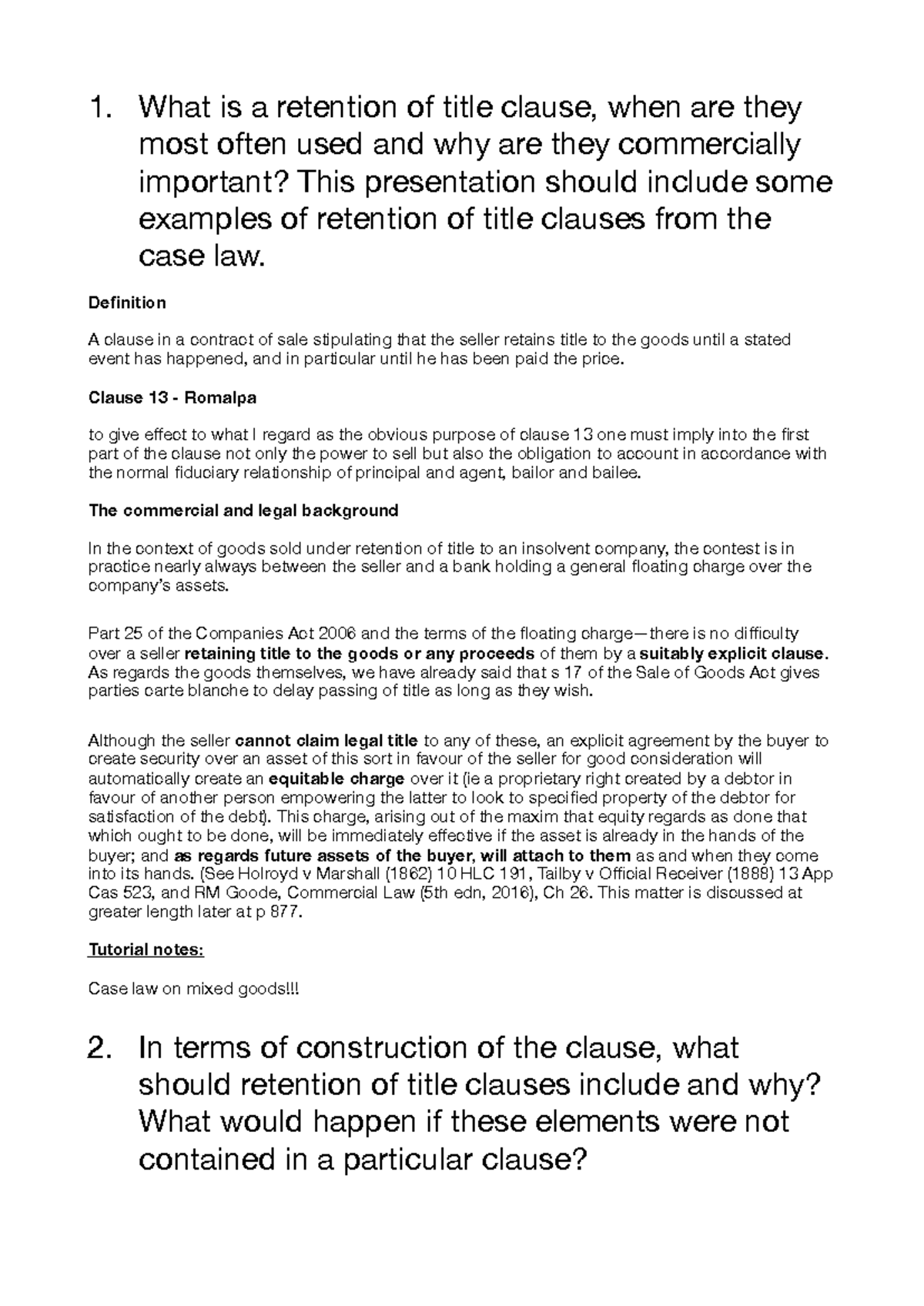 Tutorial 3 - Understanding Retention of Title (ROT) Clauses in Law ...