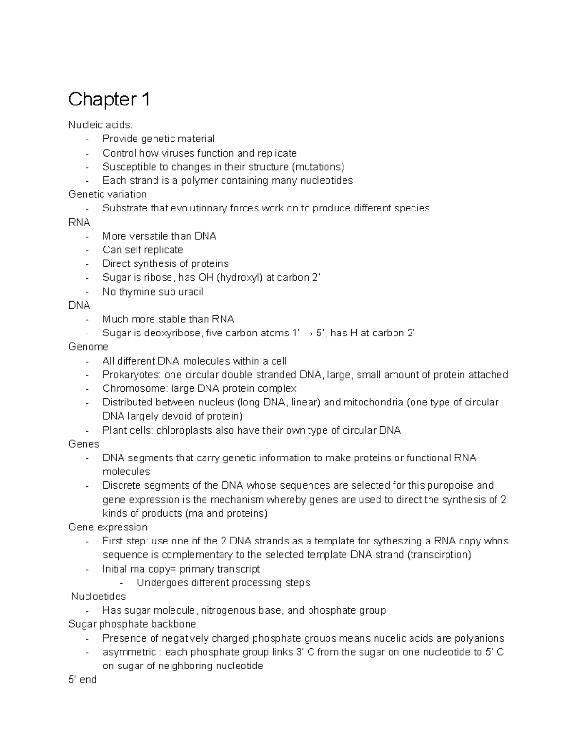 MMSC491 Final Exam Review: Nucleic Acids & Gene Expression Concepts ...