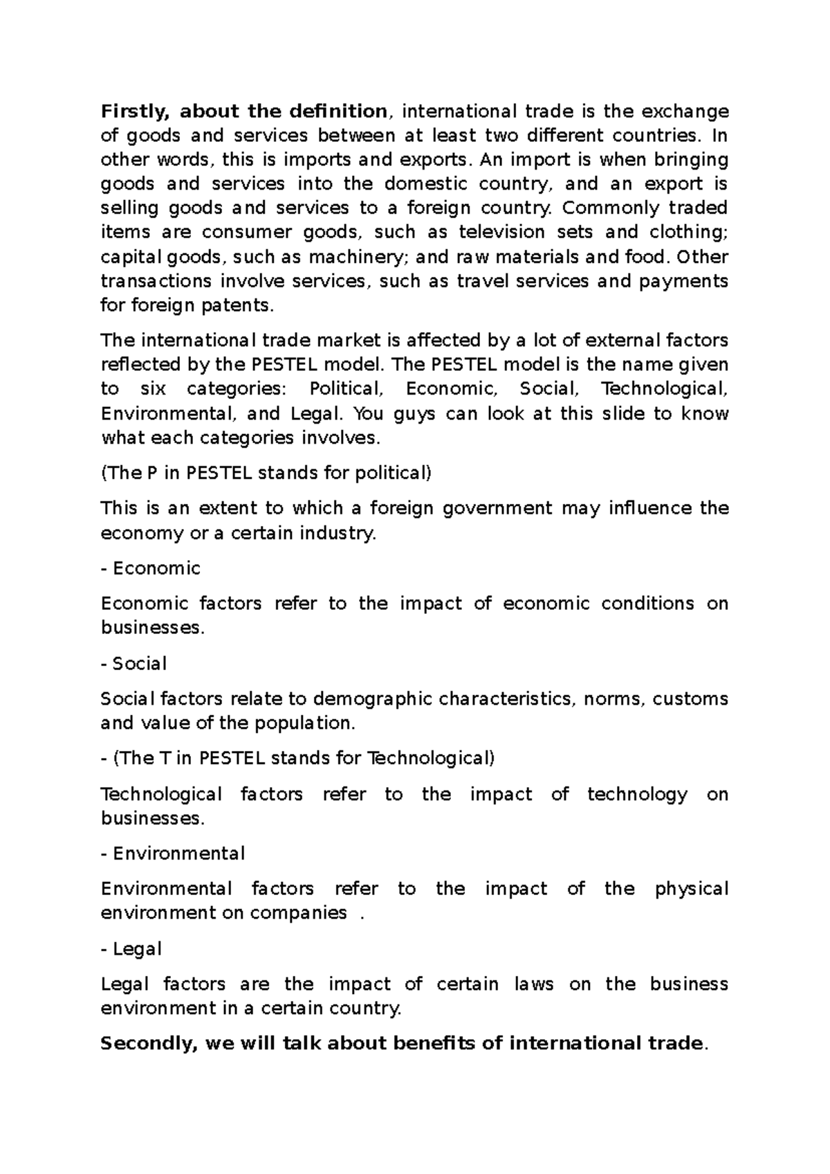International Trade Overview: Definition & PESTEL Analysis - Studocu