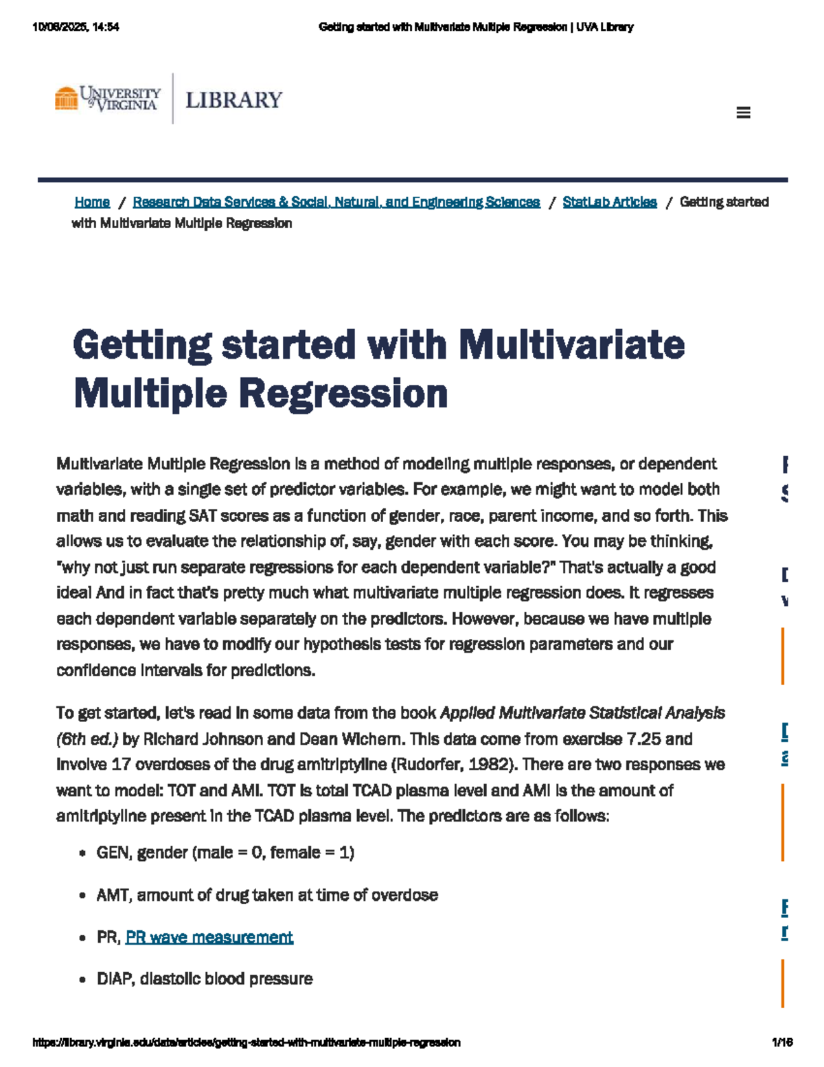 Getting Started with Multivariate Multiple Regression (STAT 14:54) - Studocu