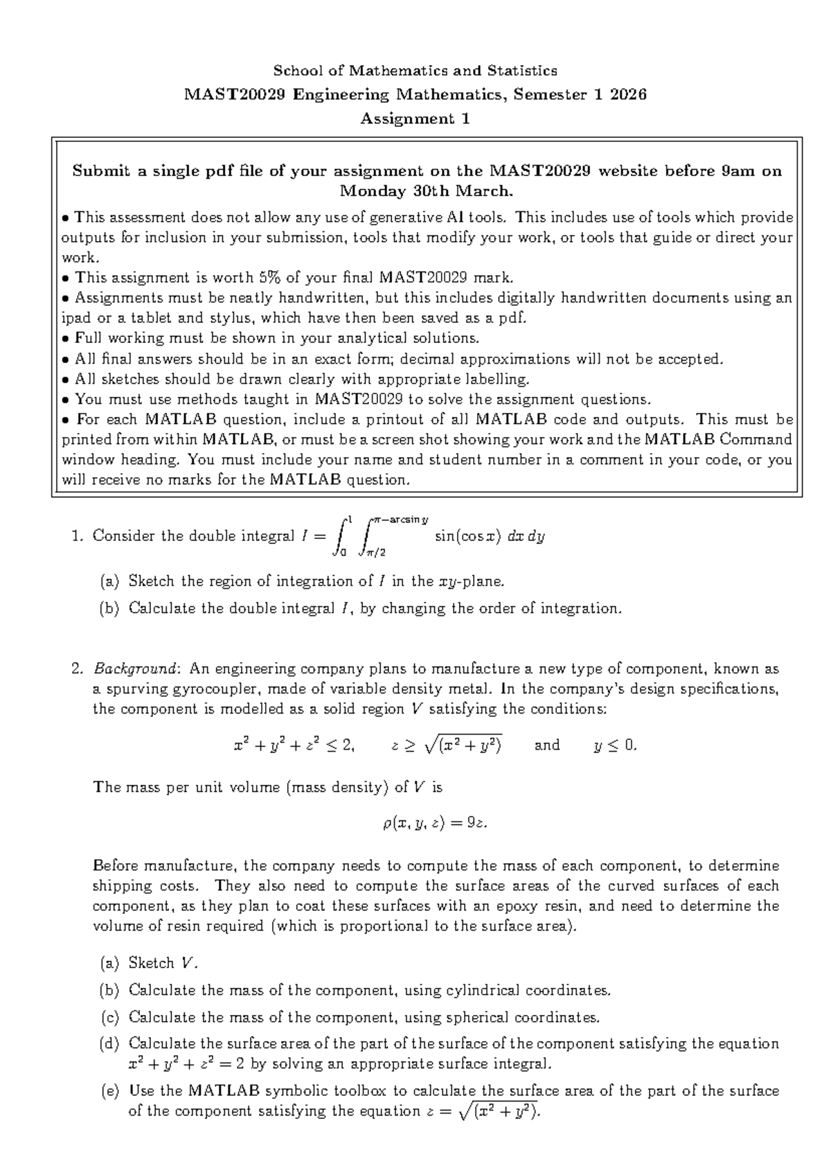 MAST20029 Engineering Mathematics Assignment 1 Guidelines - S1 2026 ...