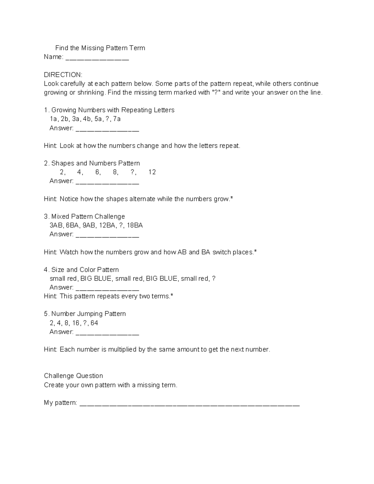 Finding the Missing Term in Patterns: A Practice Guide - Studocu