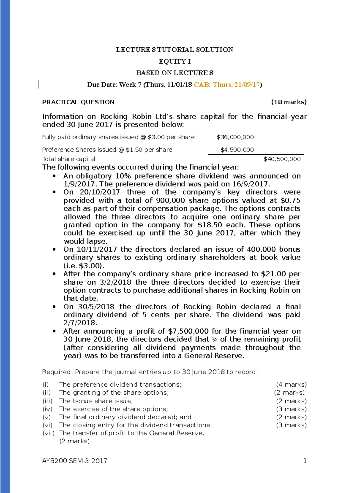 1703 Lecture 8 Equity 1 Tutorial Solution - LECTURE 8 TUTORIAL SOLUTION ...