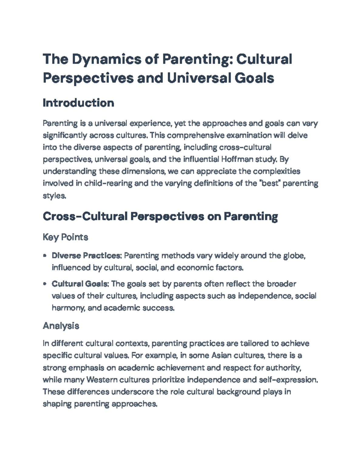 Cultural Perspectives on Parenting and Universal Goals (PSY 101 Notes ...