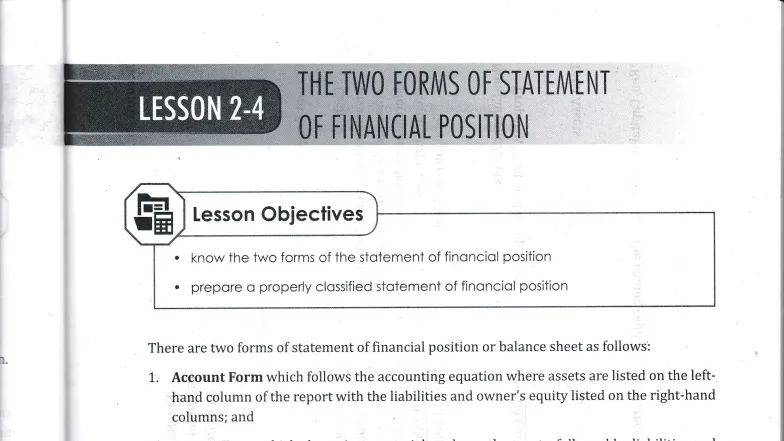 F200 - Chapter 2 - Lesson 4: Two Forms of Financial Position Statement ...