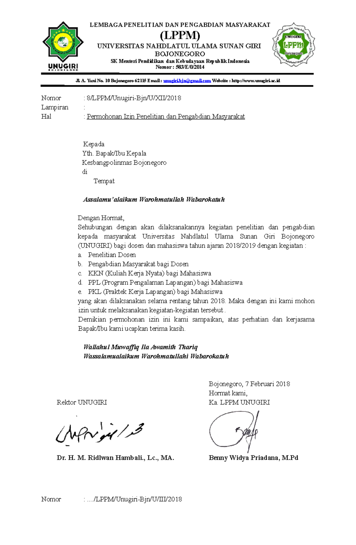 Surat Pengantar KKN - LEMBAGA PENELITIAN DAN PENGABDIAN MASYARAKAT ...