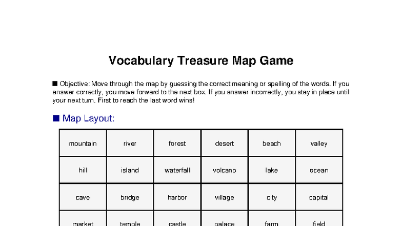 Vocabulary game map - chfujd đien - Vocabulary Treasure Map Game ...