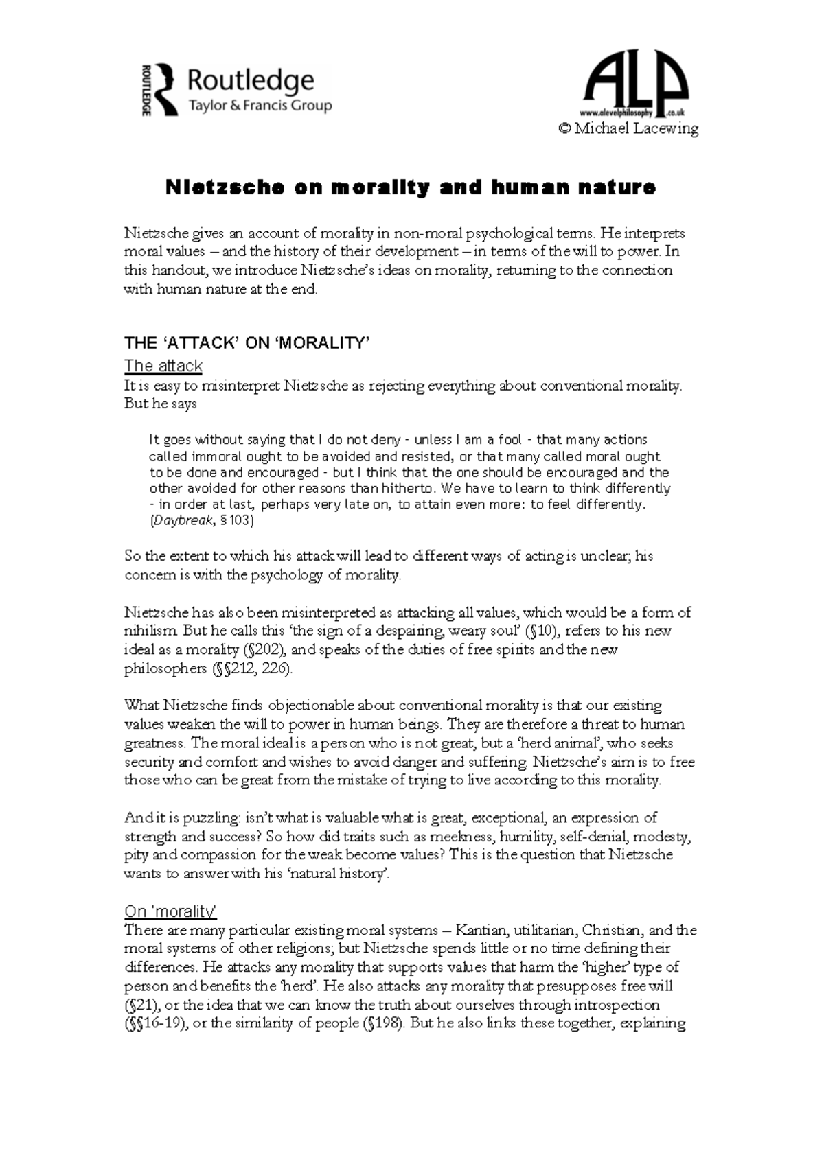 Nietzsche on Morality and Human Nature: A Critical Overview - Studocu