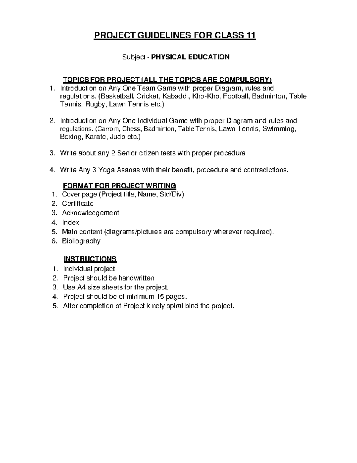 Physical Education Project Guidelines for Grade 11 A.Y. 23-24 - Studocu