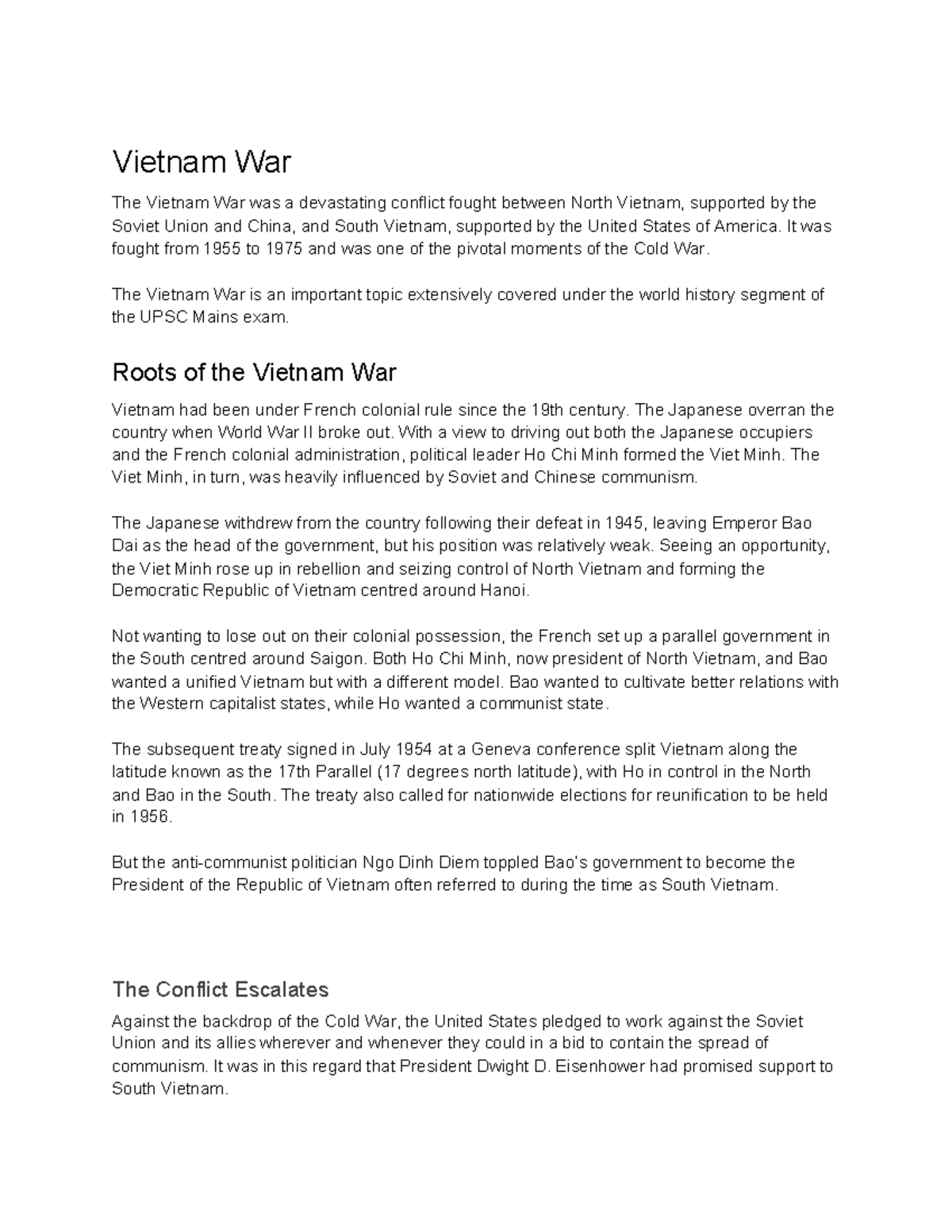 Vietnam War Analysis: Historical Roots and US Involvement - Studocu