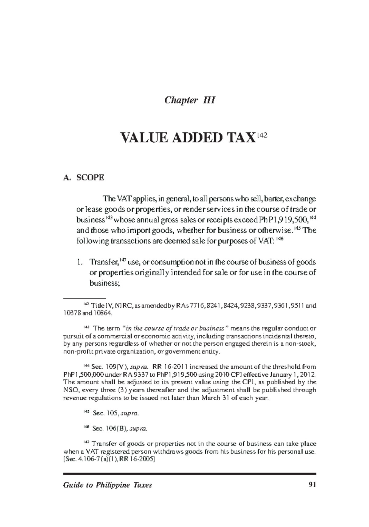 Unit 5: VAT Lecture Notes - Chapter III VALUE ADDED TAX 142 A. SCOPE ...