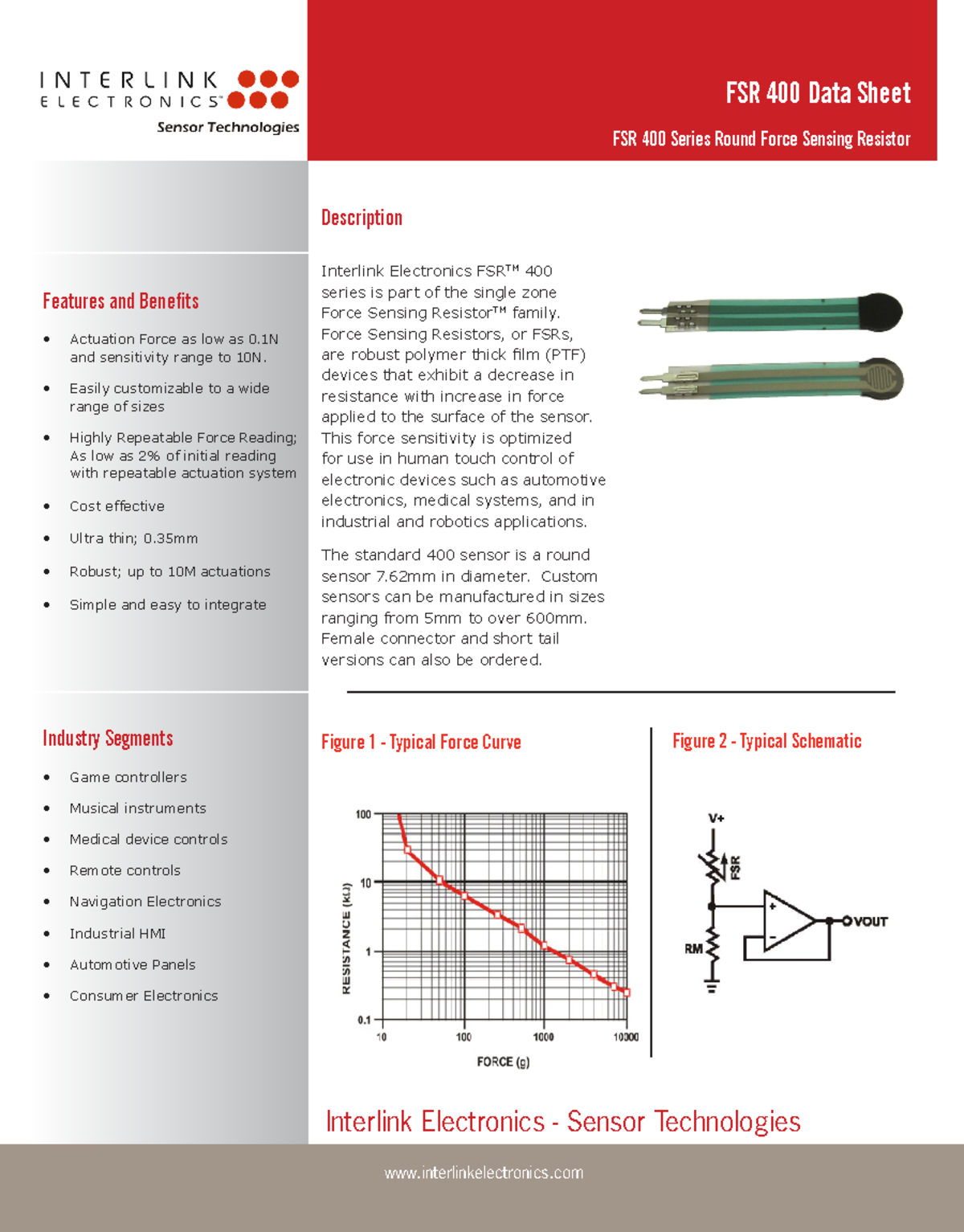 FSR400 Data Sheet: Overview of Force Sensing Resistor Features - Studocu