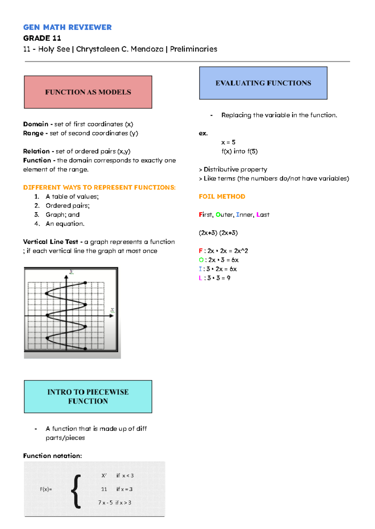 GEN MATH Reviewer Notes for HUMSS - Grade 11 Preliminaries - Studocu