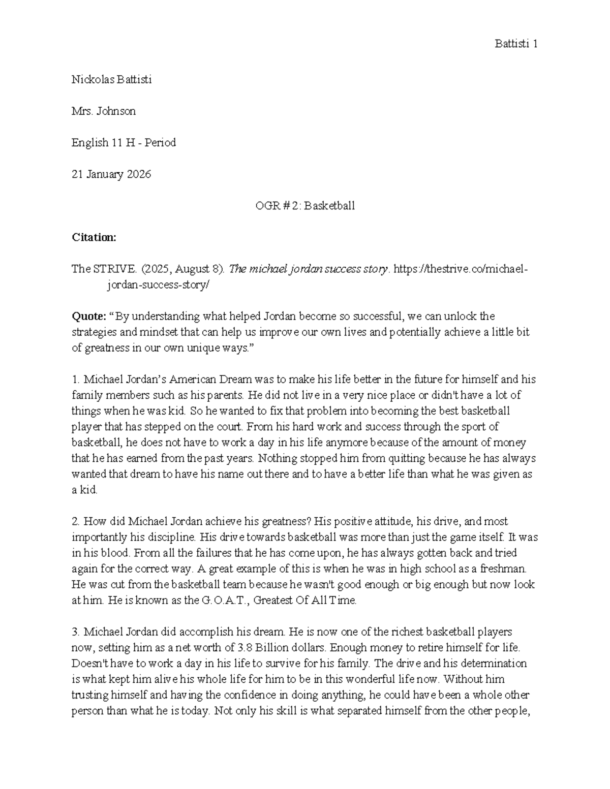 OGR 2: Michael Jordan's Journey to Greatness in Basketball - Studocu