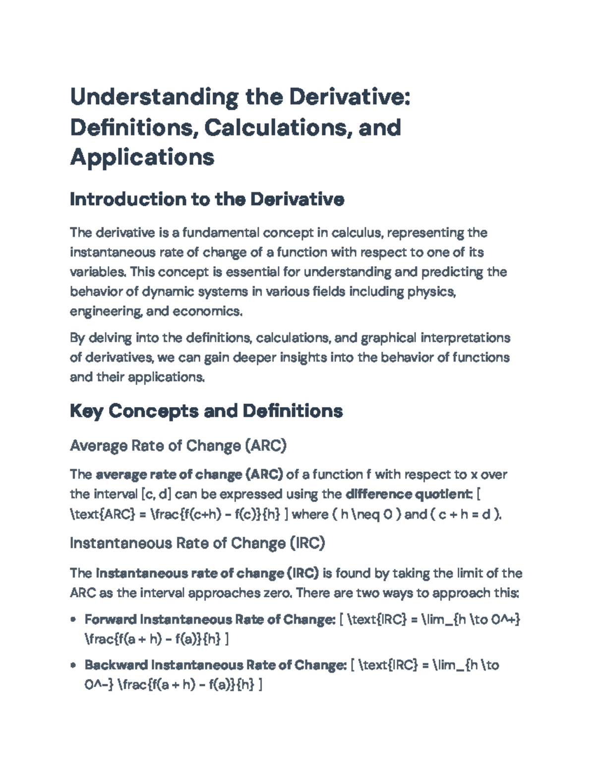 Understanding the Derivative: Definitions, Calculations, and ...