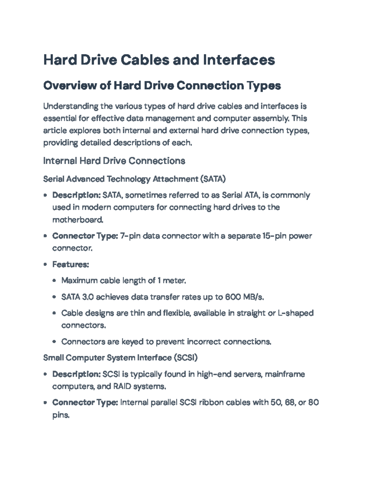 Hard Drive Cables & Interfaces Overview: Types, Features & Specs - Studocu