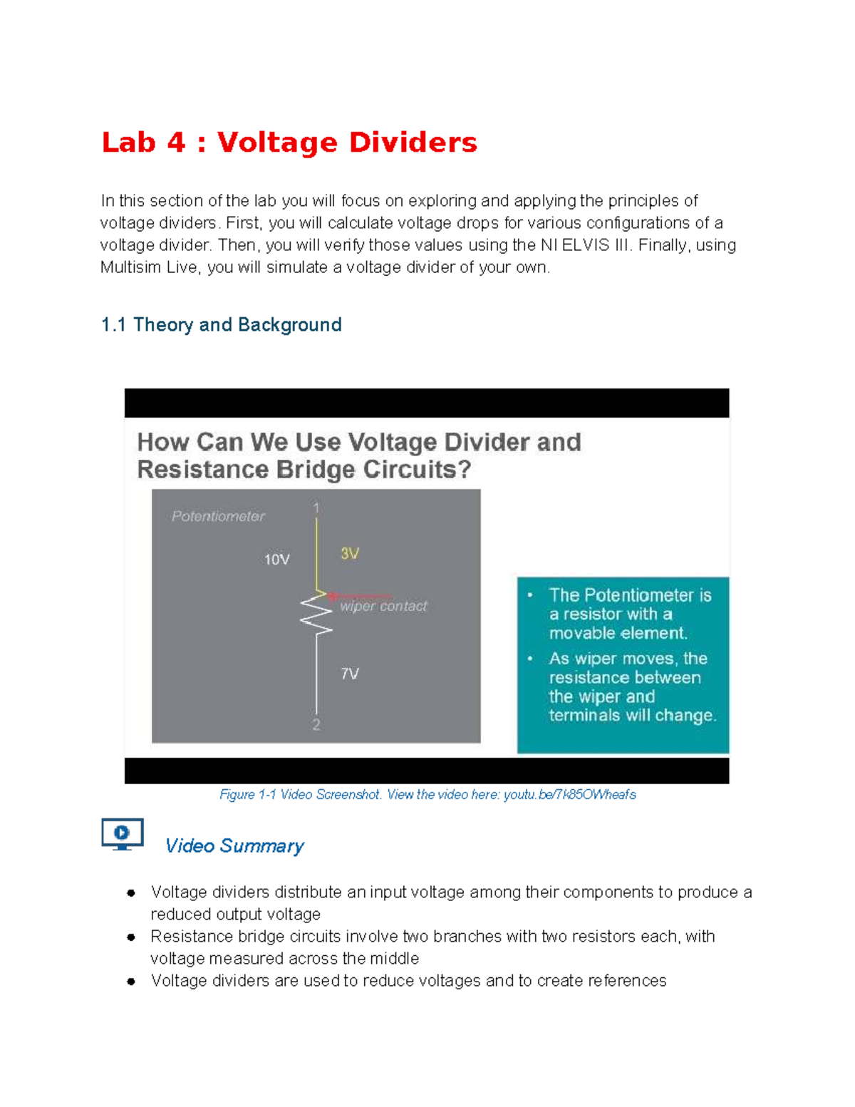 Lab 4: Voltage Dividers - Exploring Principles and Applications - Studocu