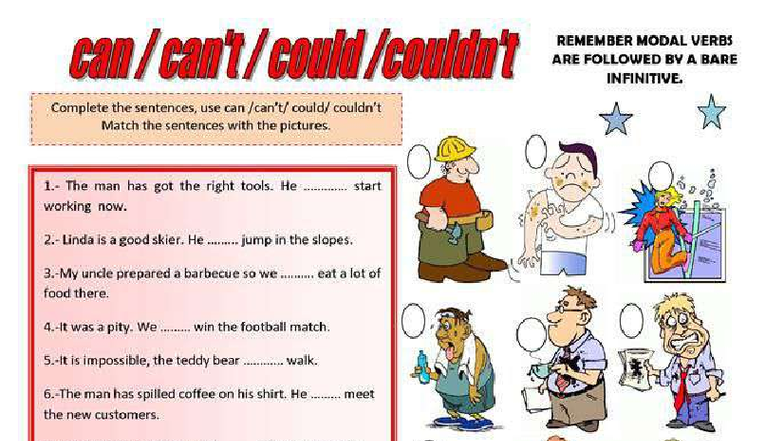Can and Can't Modal Verbs Worksheet - Studocu