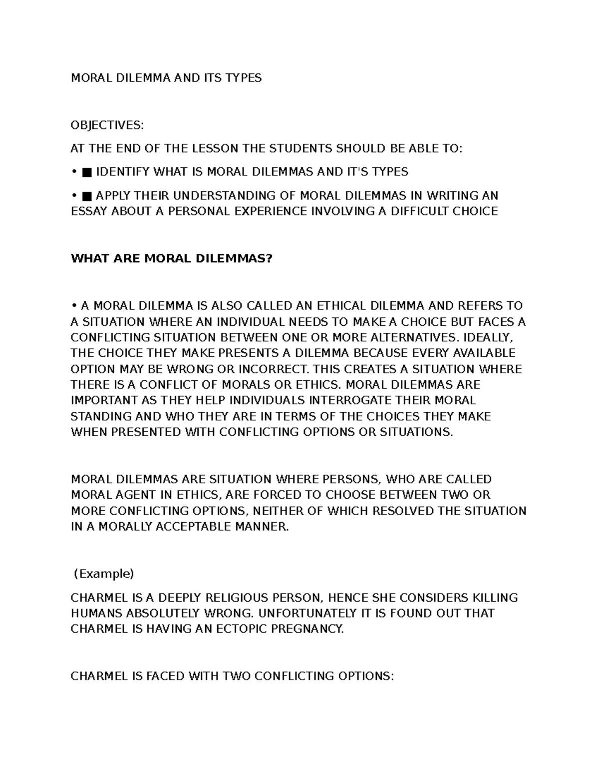 MORAL DILEMMAS: TYPES AND ESSAY WRITING GUIDELINES - Studocu