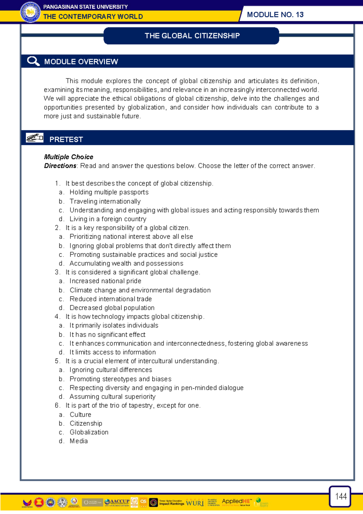 Module 13: Global Citizenship in the Contemporary World (GE) Overview ...