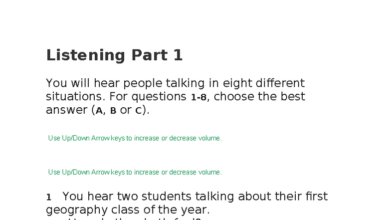 Listening Part 1 - Audio Comprehension Exercises (bmbh) - Studocu